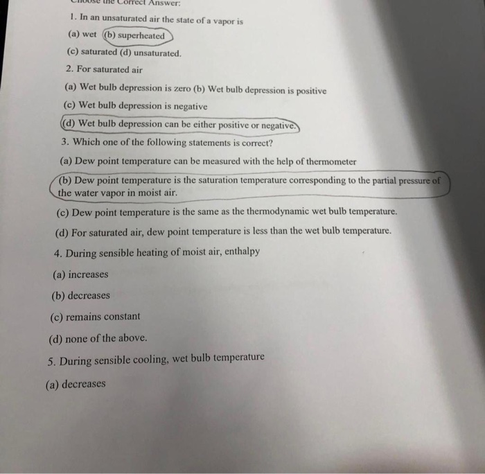 Solved oose the Correct Answer 1. In an unsaturated air the | Chegg.com