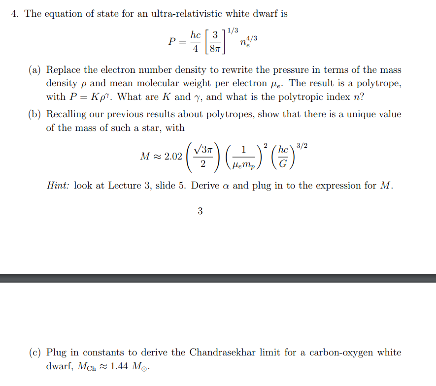 4. The equation of state for an ultra-relativistic | Chegg.com