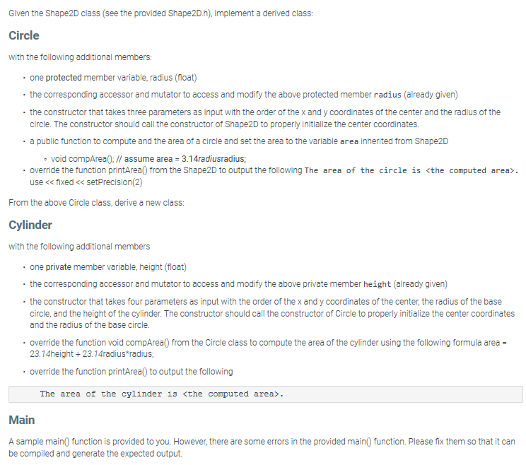 Solved Given the Shape 2D class (see the provided Shape2D.), | Chegg.com