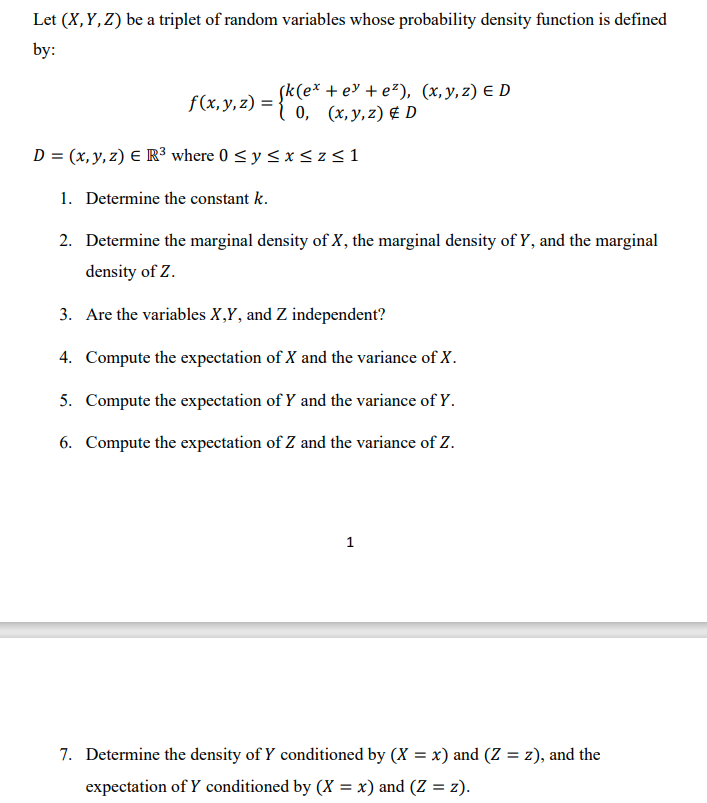 Solved Let (X,Y,Z) be a triplet of random variables whose | Chegg.com