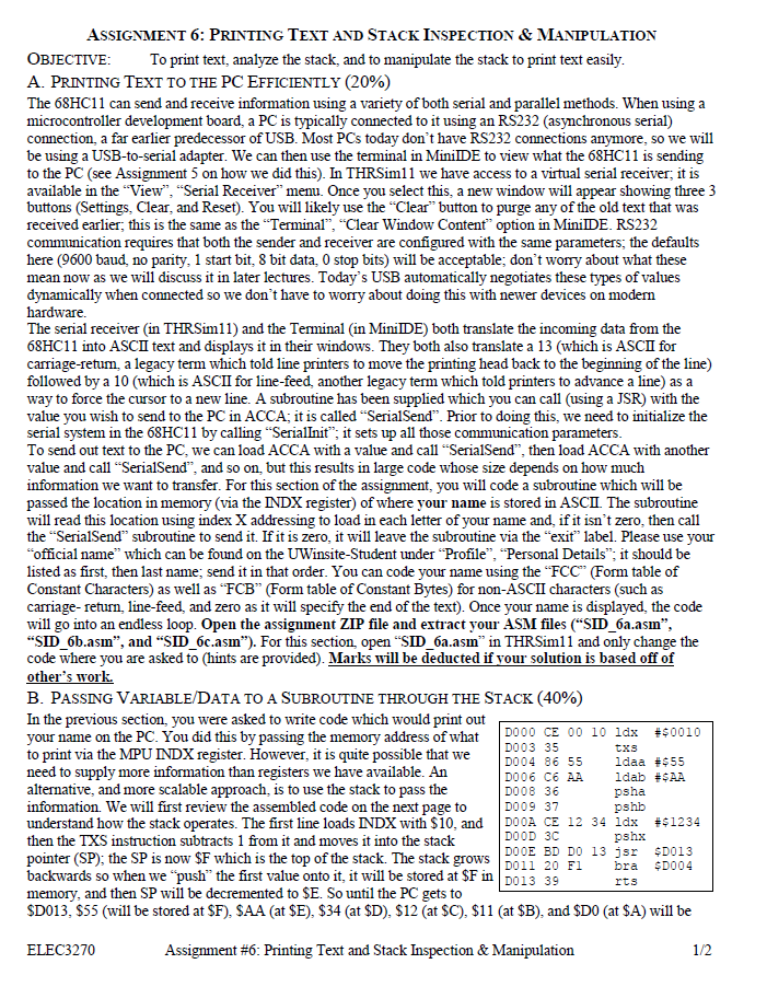 Solved Assignment 6: Printing TeXt and Stack Inspection \& | Chegg.com