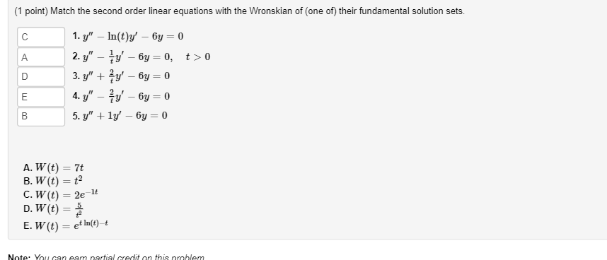 Solved C (1 point) Match the second order linear equations | Chegg.com