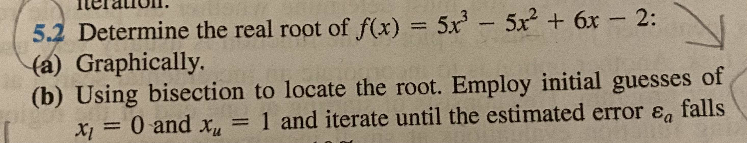 Solved 5.2 Determine the real root of f(x)=5x3−5x2+6x−2 : | Chegg.com