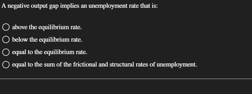 Solved A negative output gap implies an unemployment rate | Chegg.com