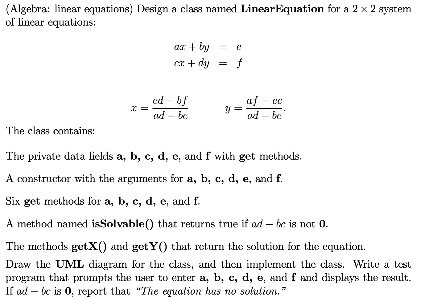Solved (Algebra: linear equations) Design a class named | Chegg.com