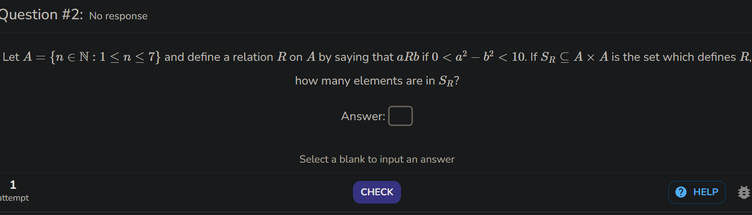 Solved Question #2: No responseLet A={ninN:1≤n≤7} ﻿and | Chegg.com