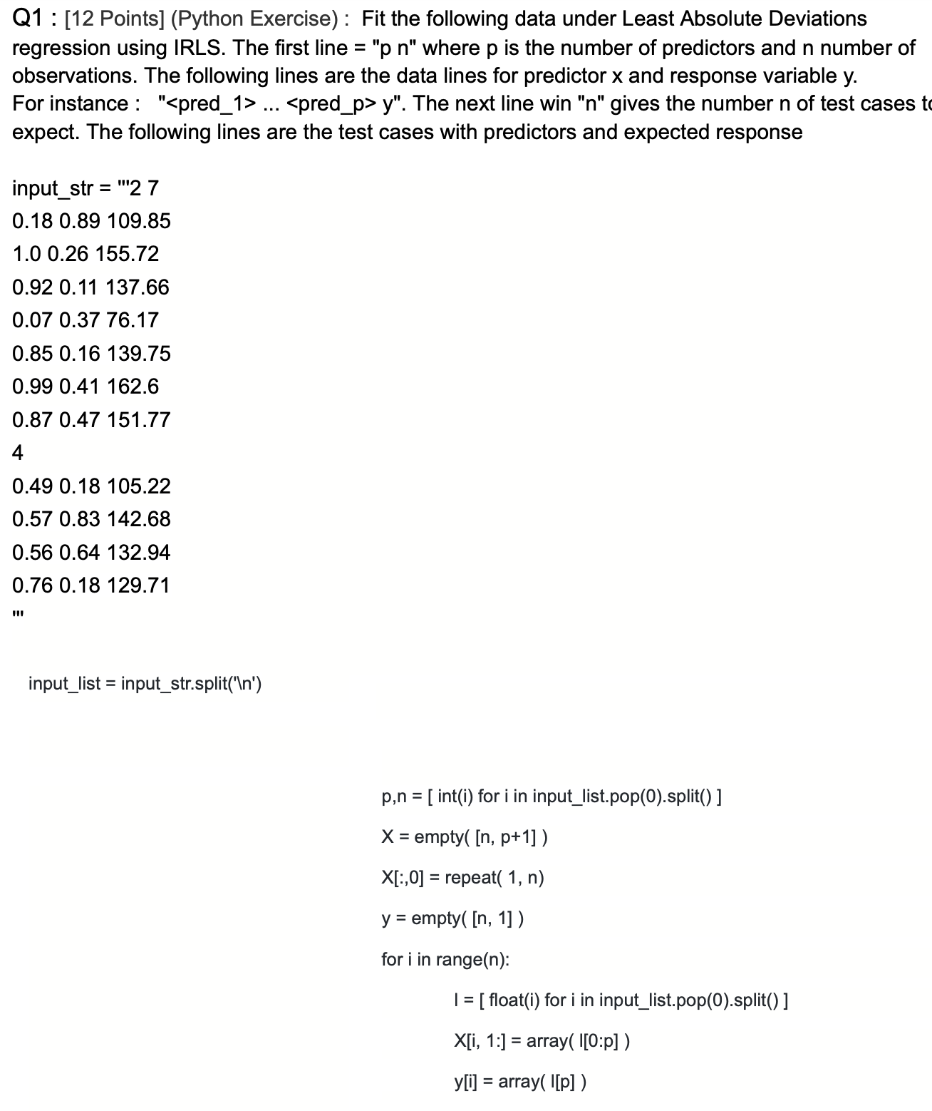 Q1 : [12 Points] (Python Exercise) : Fit the | Chegg.com