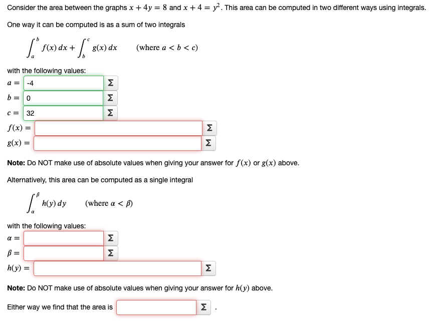 Solved Consider the area between the graphs x +4y 8 and x + | Chegg.com