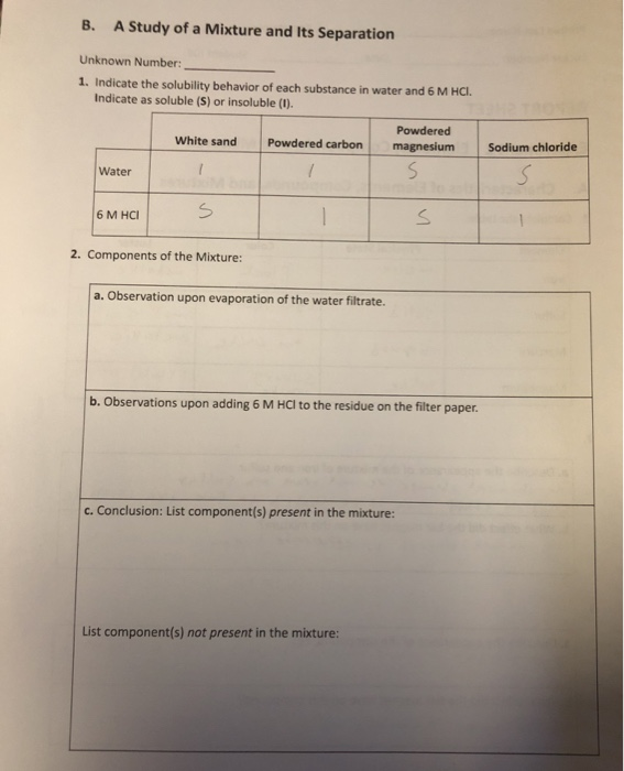 2. Components of the Mixture: a. Observation upon | Chegg.com