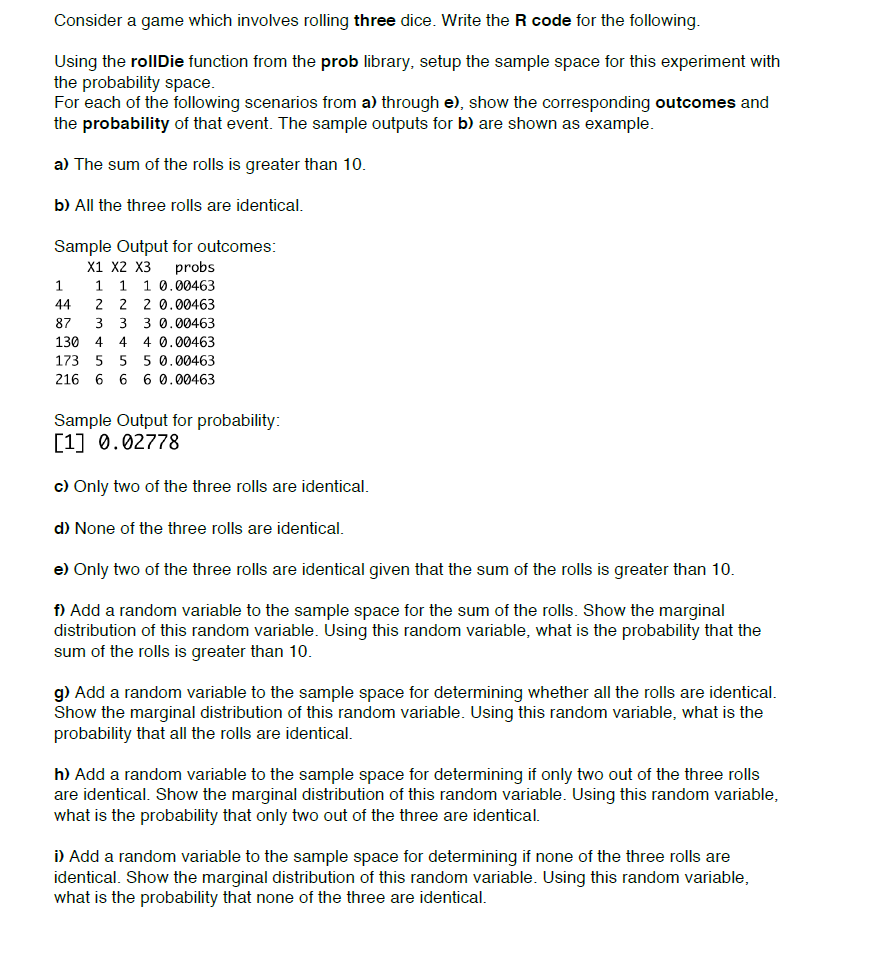 Consider a game which involves rolling three dice. | Chegg.com