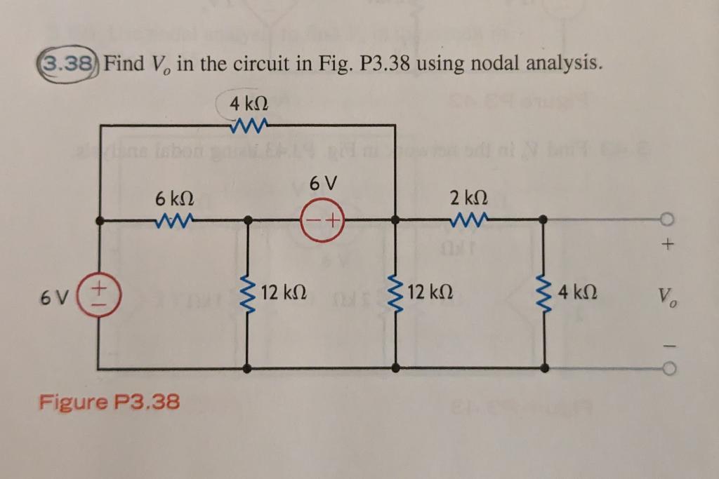 Solved 3.38) Find Vo in the circuit in Fig. P 3.38 using | Chegg.com