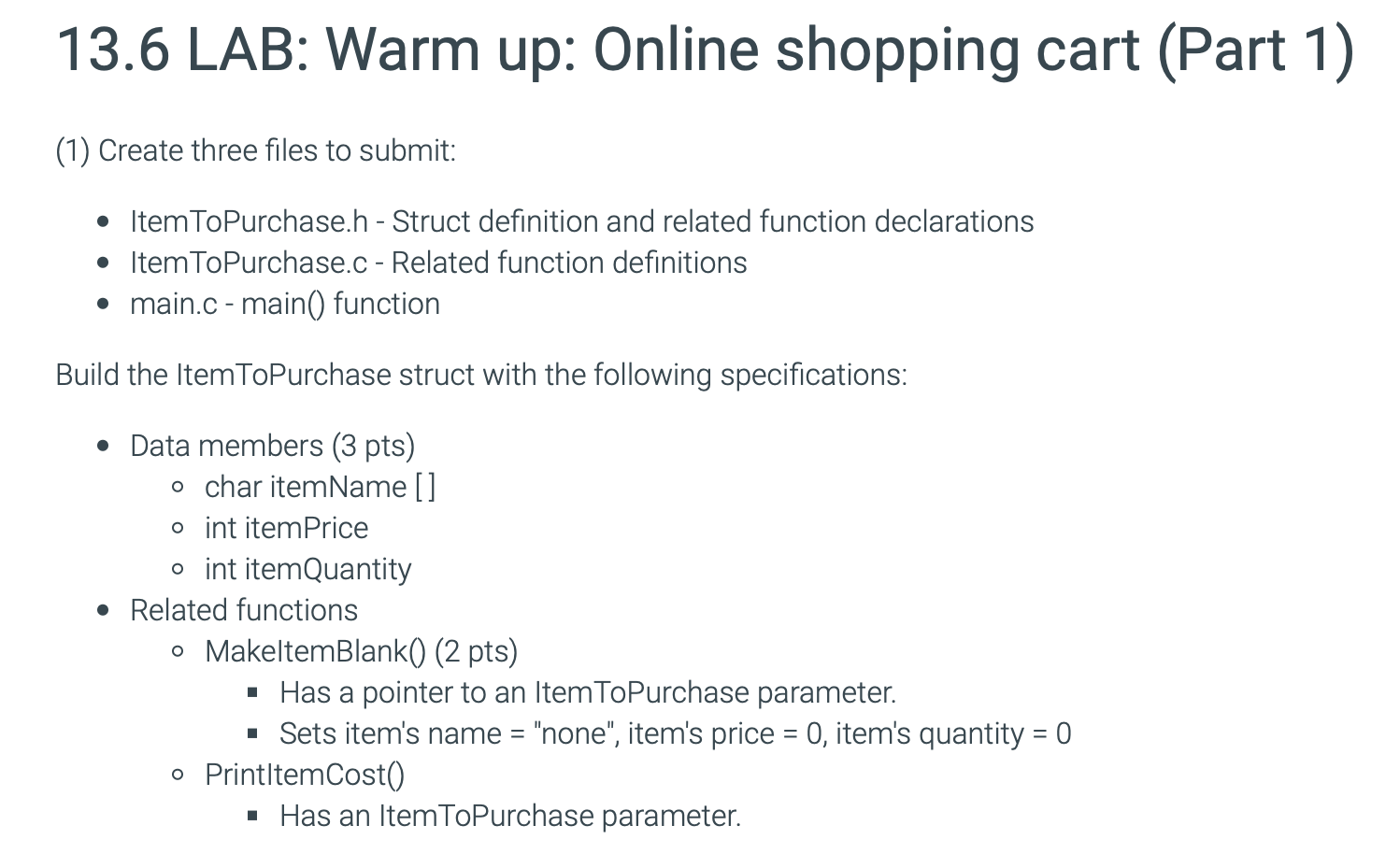 Solved: 13.6 LAB: Warm Up: Online Shopping Cart (Part 1) (... | Chegg.com