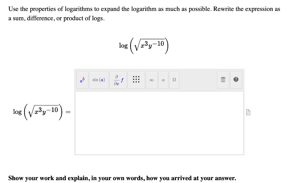 Solved Use the properties of logarithms to expand the | Chegg.com