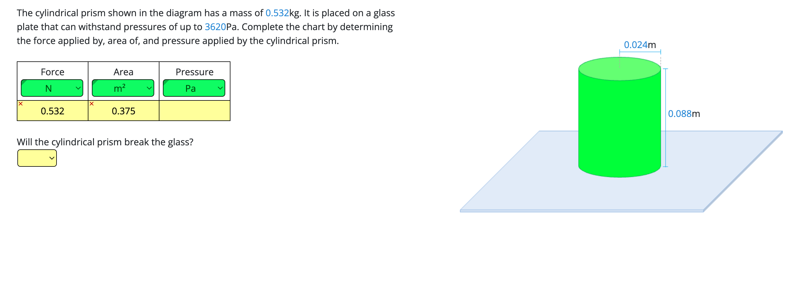 Solved The cylindrical prism shown in the diagram has a mass | Chegg.com