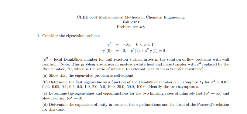 y (0) CHEE 6331 Mathematical Methods in Chemical | Chegg.com