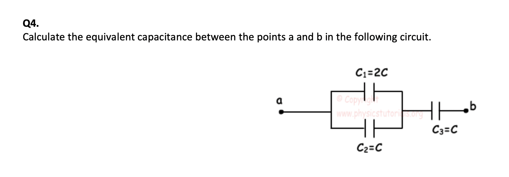 Solved Q4. Calculate the equivalent capacitance between the | Chegg.com