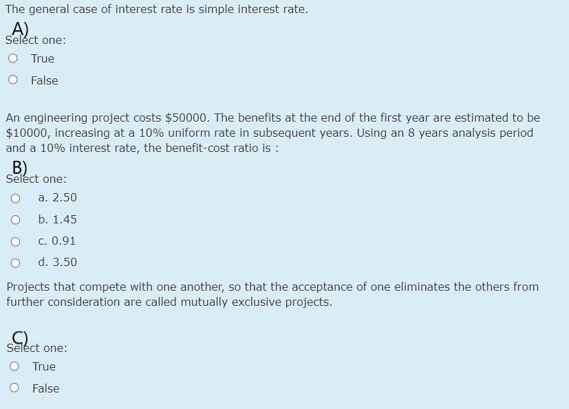 Solved The general case of interest rate is simple interest | Chegg.com