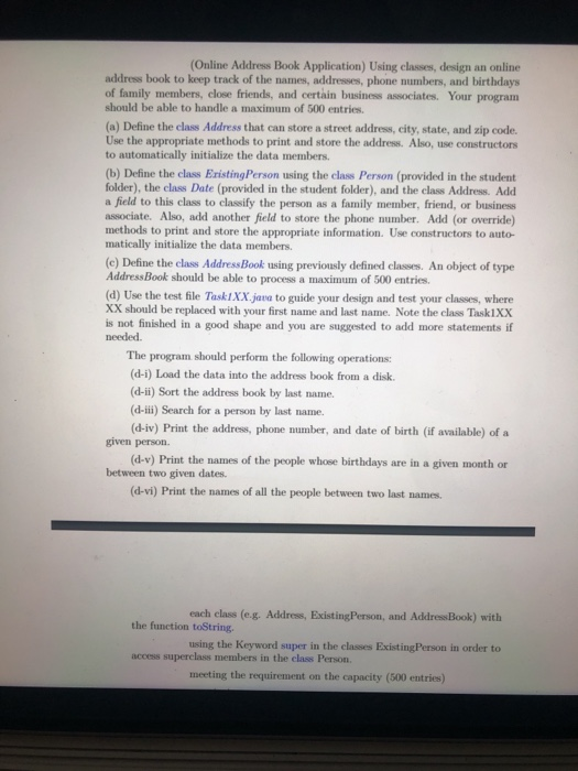 (Online Address Book Application) Using classes, | Chegg.com