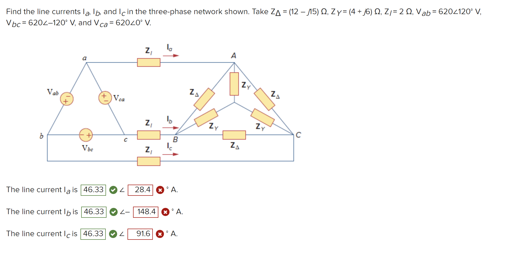 Solved Find the line currents Ia,Ib, ﻿and IC ﻿in the | Chegg.com