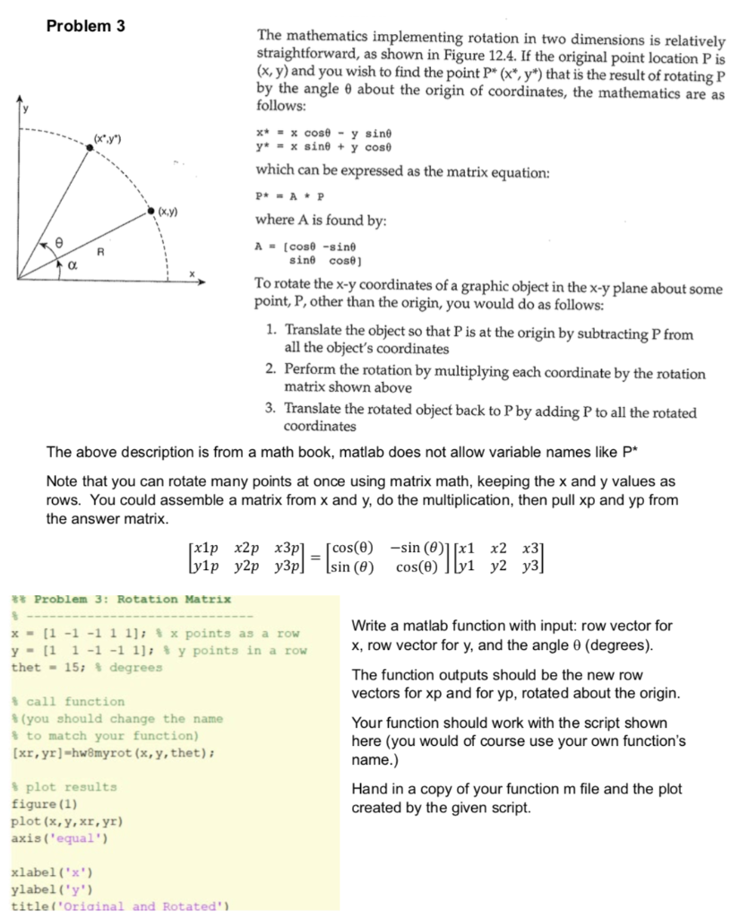 Solved Problem 3 The mathematics implementing rotation in | Chegg.com