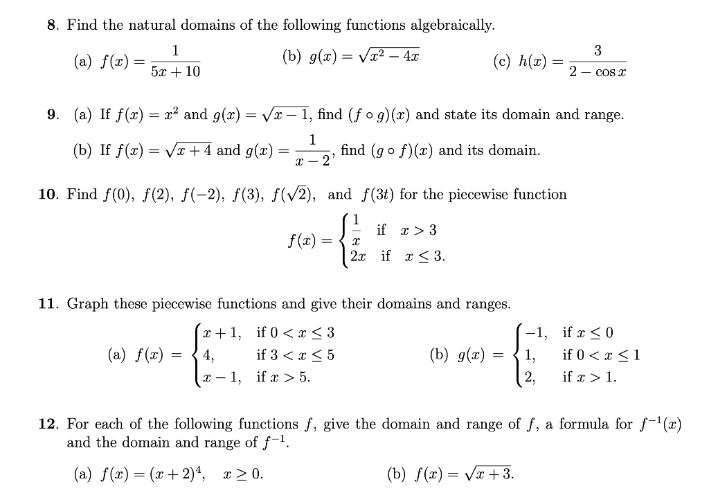 Solved 8. Find the natural domains of the following | Chegg.com