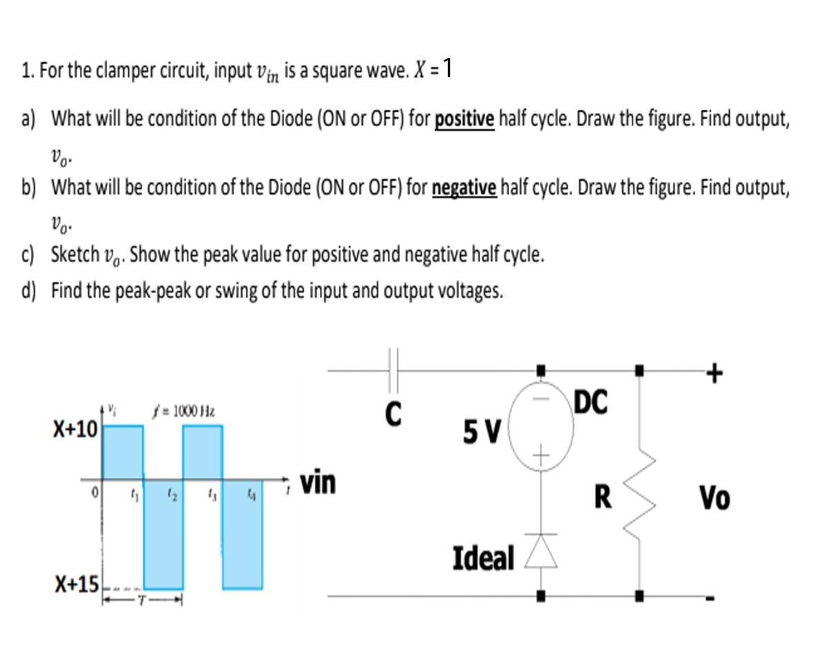 Solved 1. For the clamper circuit, input vin is a square | Chegg.com
