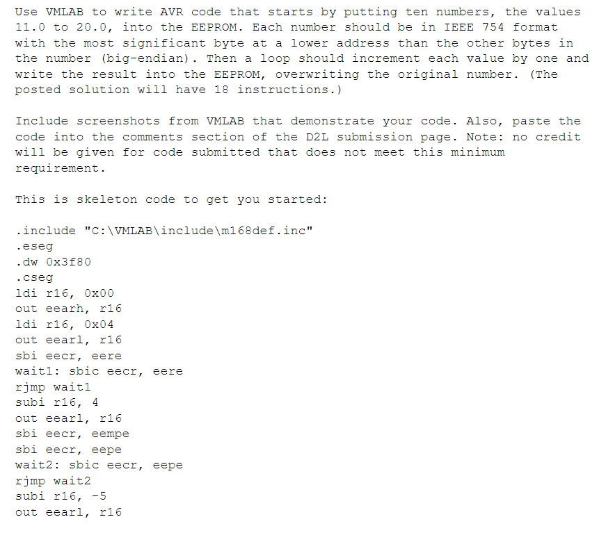 Use VMLAB to write AVR code that starts by putting | Chegg.com