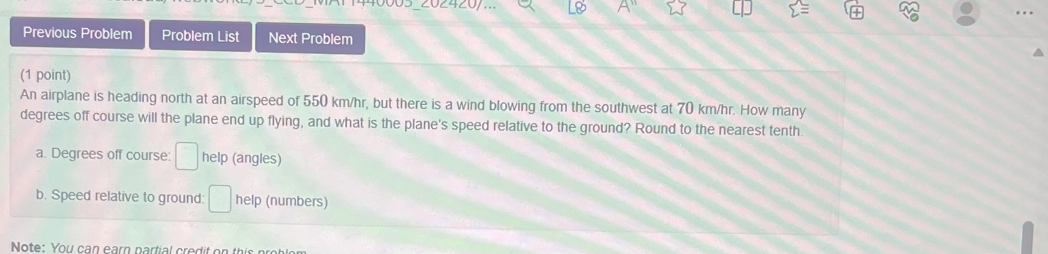 Solved (1 point) An airplane is heading north at an airspeed | Chegg.com