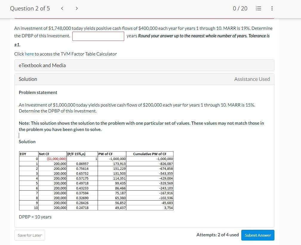 Solved Question 2 of 5 Click here to access the TVM Factor | Chegg.com