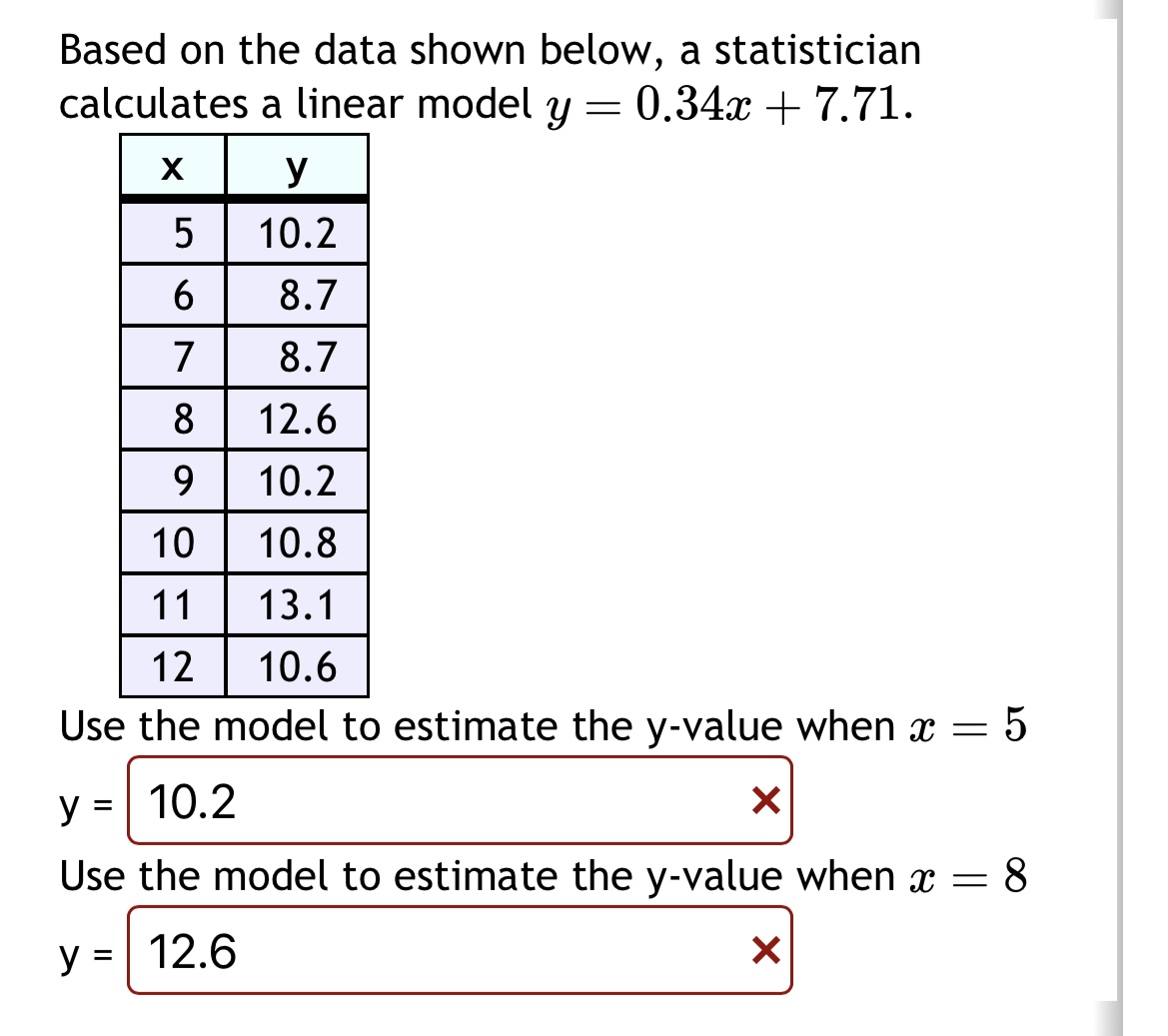 Solved Based on the data shown below, a statistician | Chegg.com
