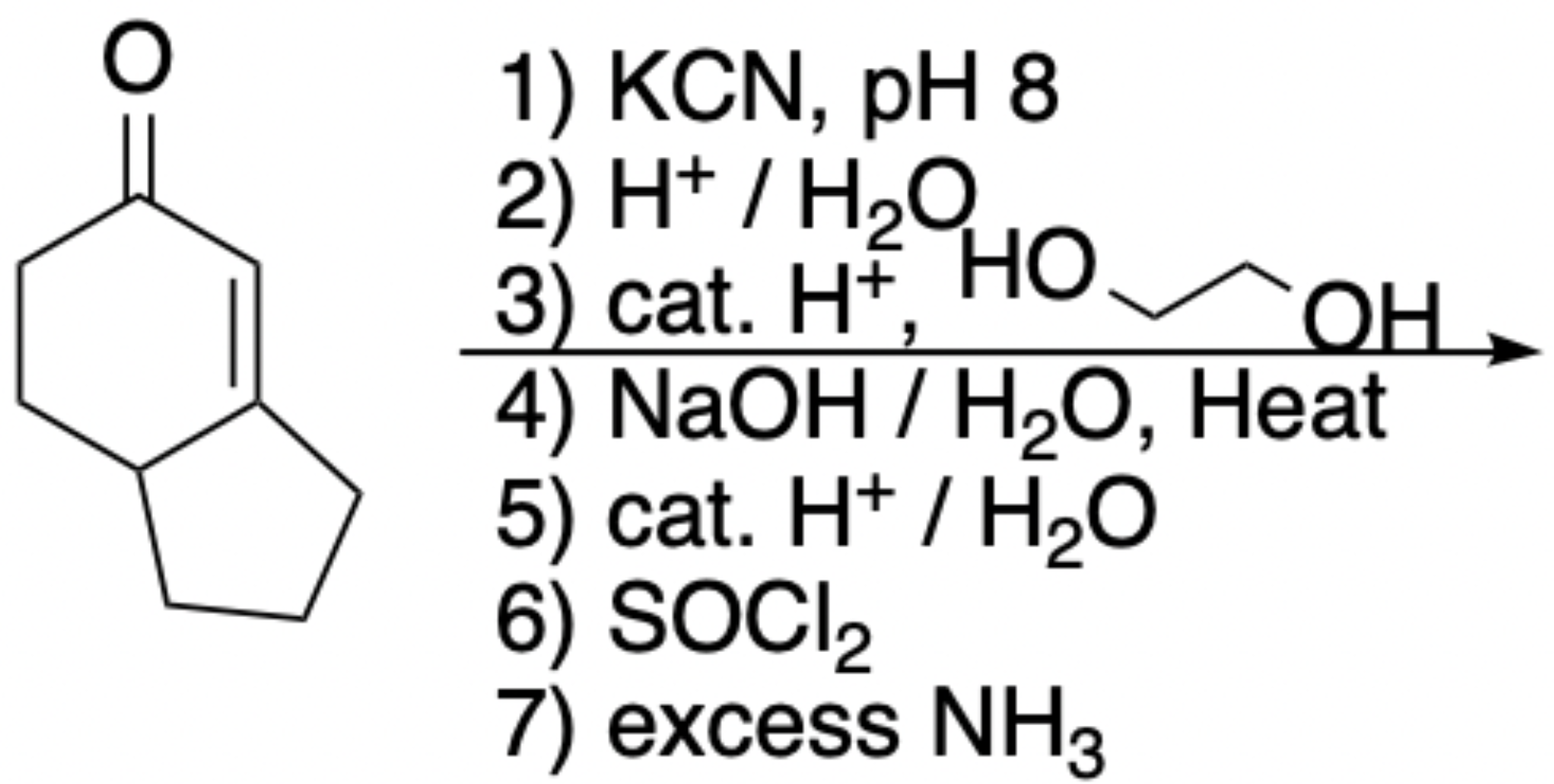 Solved 1) KCN, pH 8 2) H+ 7H2O 3) cat. H+ HO ОН , 4) NaOH / | Chegg.com