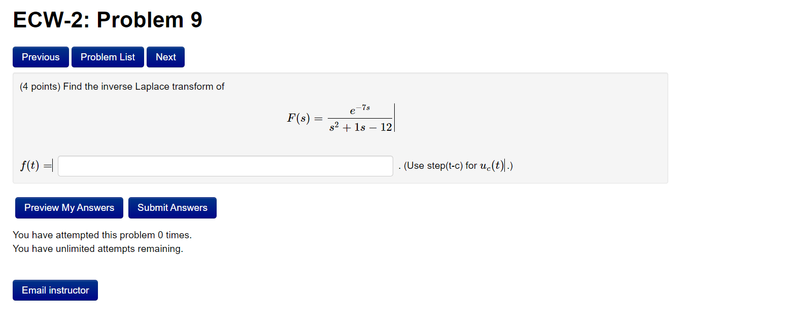Solved ECW-2: Problem 9 Previous Problem List Next (4 | Chegg.com