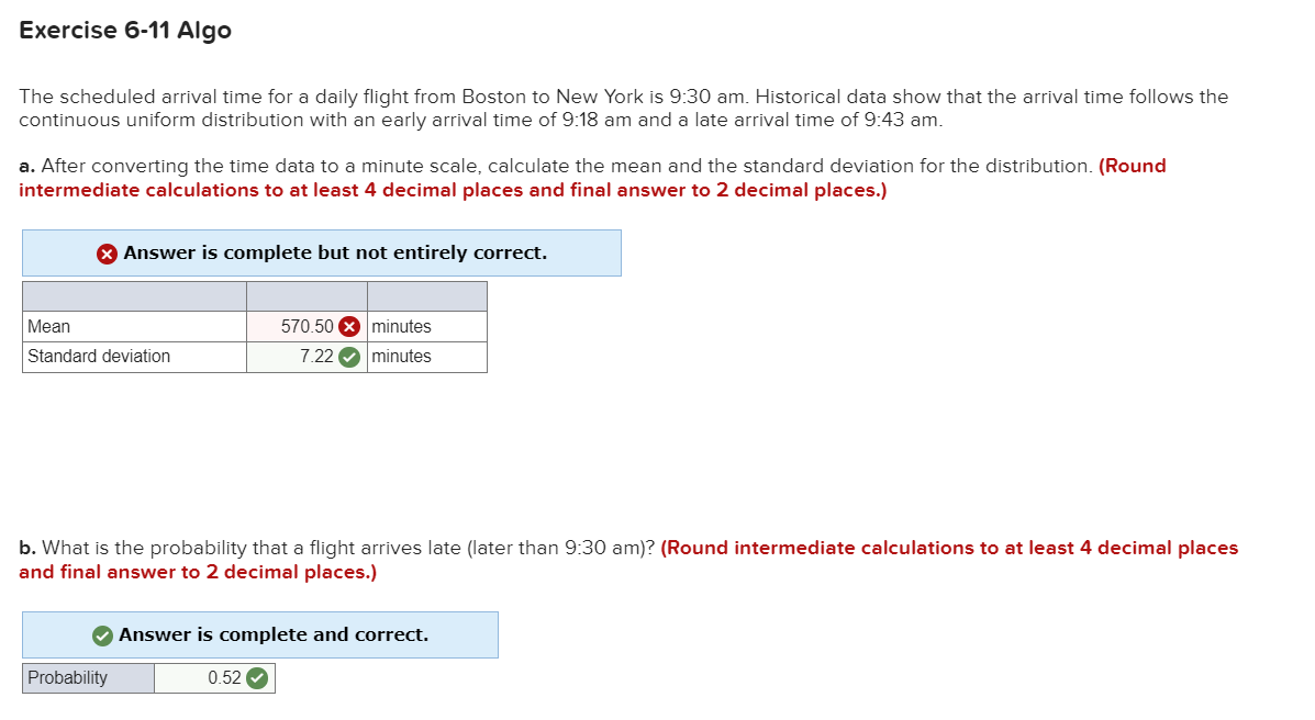 Solved The scheduled arrival time for a daily flight from | Chegg.com