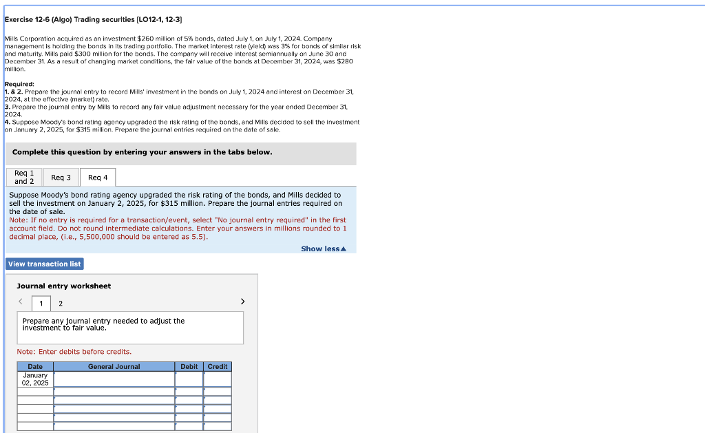 Solved Exercise 12-6 (Algo) Trading securities [LO12-1, | Chegg.com
