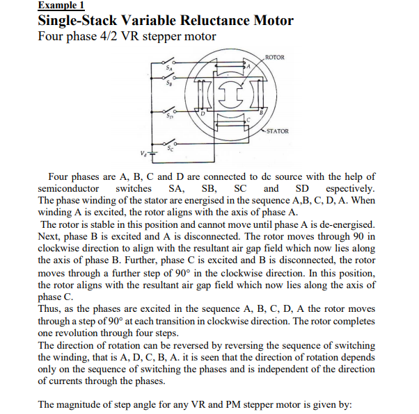 Solved Example 1 Single-Stack Variable Reluctance Motor Four | Chegg.com