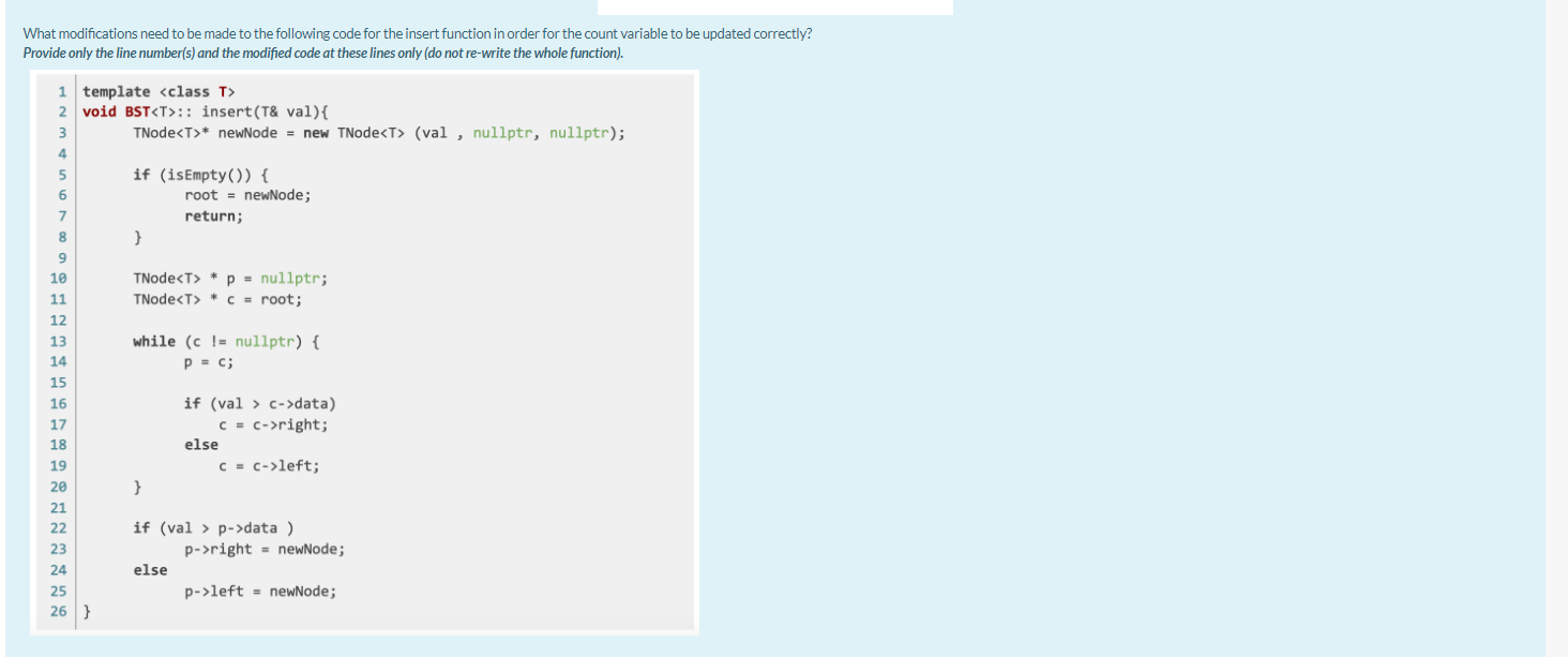 Solved Consider the following BST and TNode classes. | Chegg.com