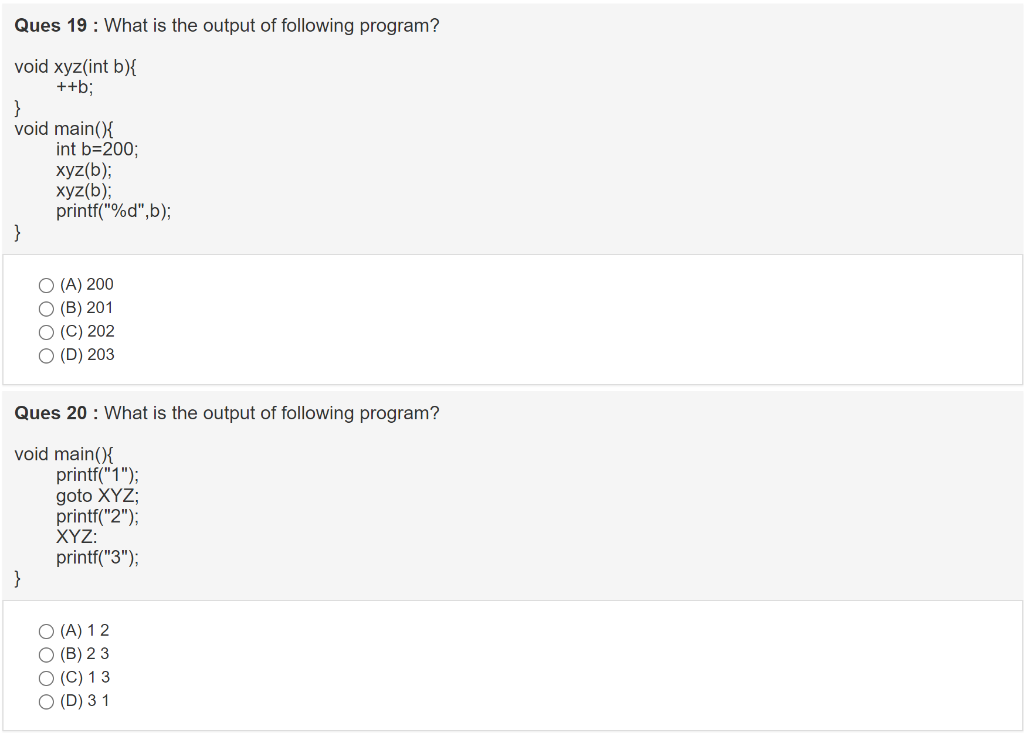 Solved Ques 11: What is the output of following program? | Chegg.com