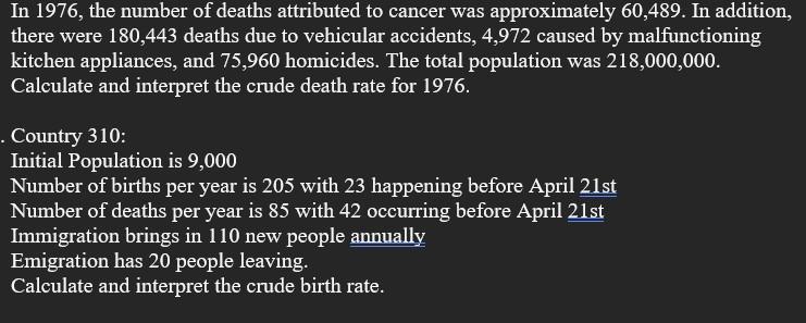 Solved How can I find crude death rate and crude birth rate | Chegg.com