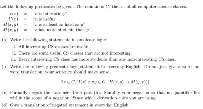 Solved Let the following predicates be given. The domain is | Chegg.com