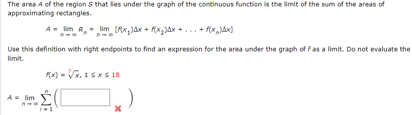 Solved The area A of the region S that lies under the graph | Chegg.com