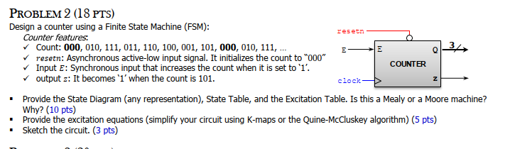 Solved PROBLEM 2 (18 PTS) Design a counter using a Finite | Chegg.com