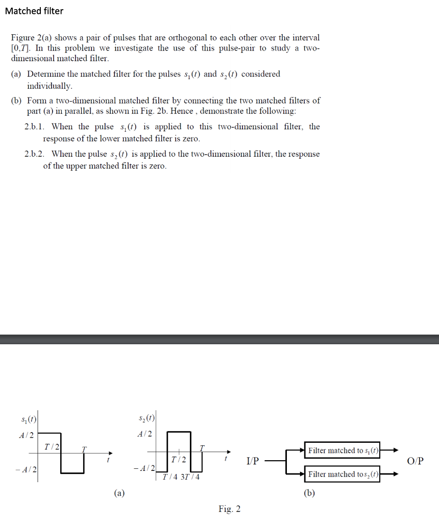 Solved Matched filter Figure 2(a) shows a pair of pulses | Chegg.com