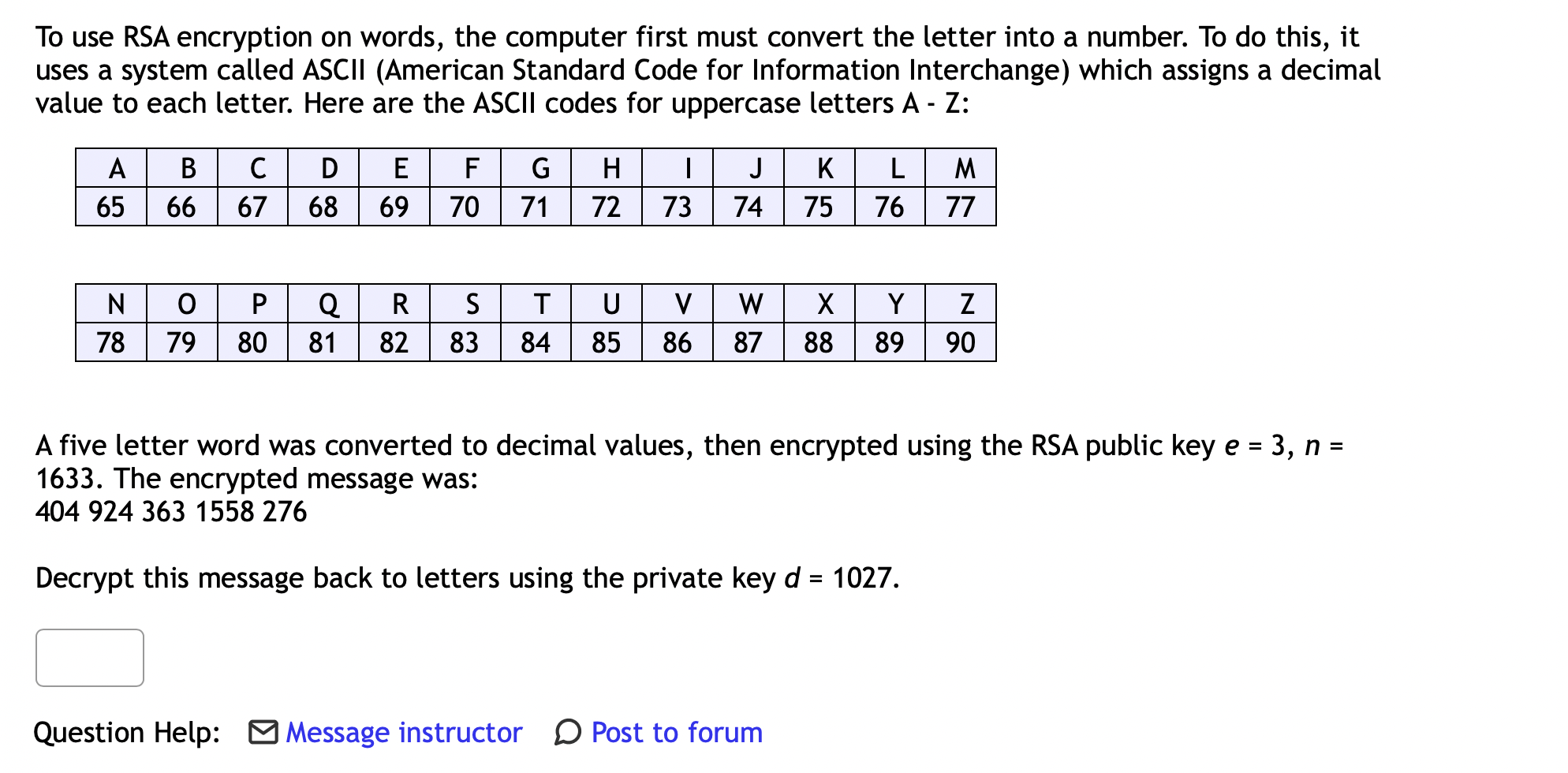 Solved To use RSA encryption on words, the computer first | Chegg.com