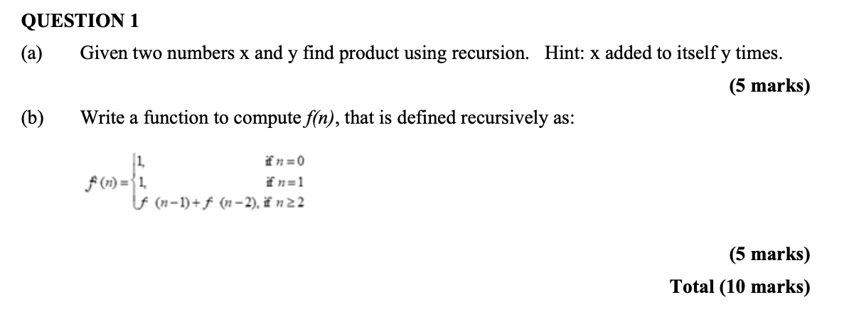 Solved QUESTION 1 (a) Given two numbers x and y find product | Chegg.com