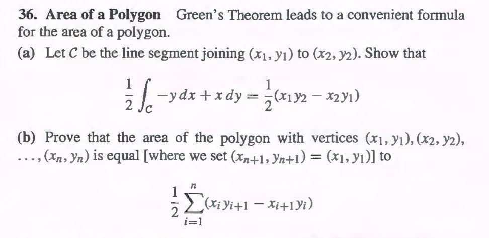 Solved 36. Area of a Polygon Green's Theorem leads to a | Chegg.com