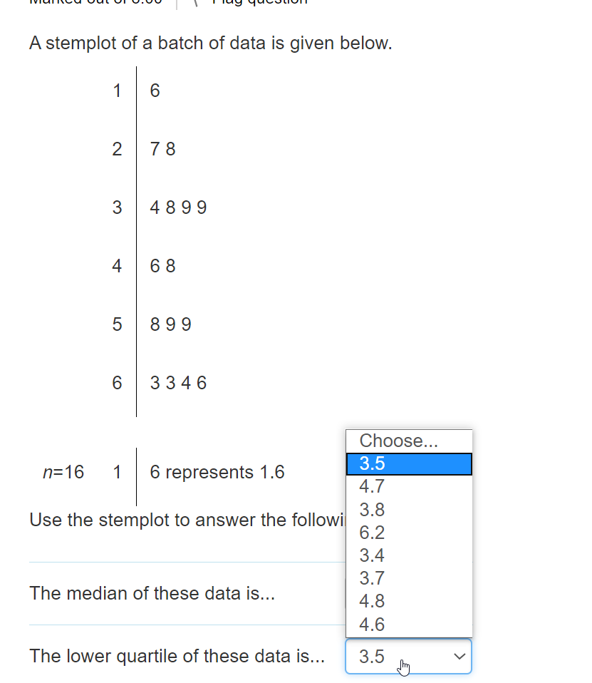 Solved A stemplot of a batch of data is given below. 1 6 2 | Chegg.com