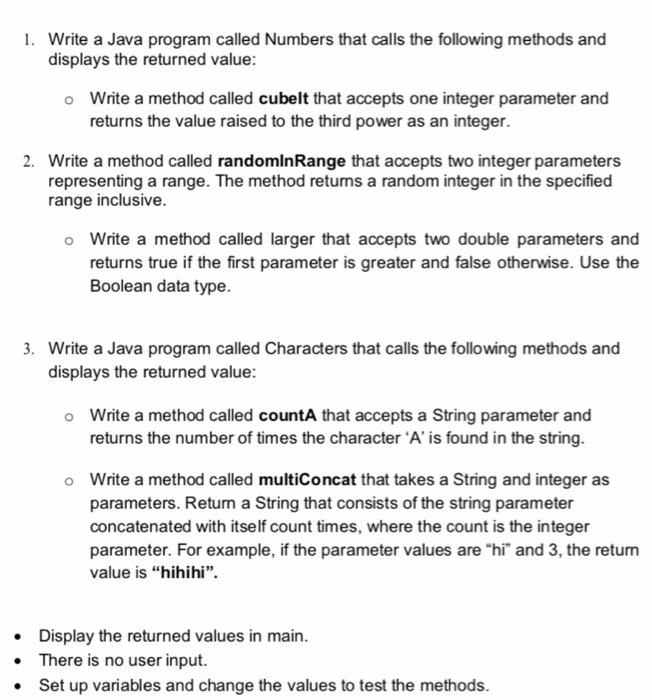 Solved 1. Write a Java program called Numbers that calls the | Chegg.com