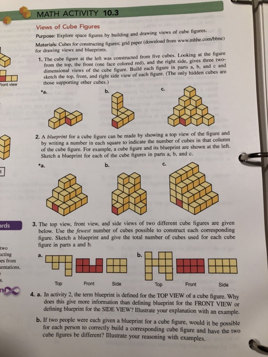 Solved MATH ACTIVITY 10.3 Views of Cube Figures Purpose: | Chegg.com