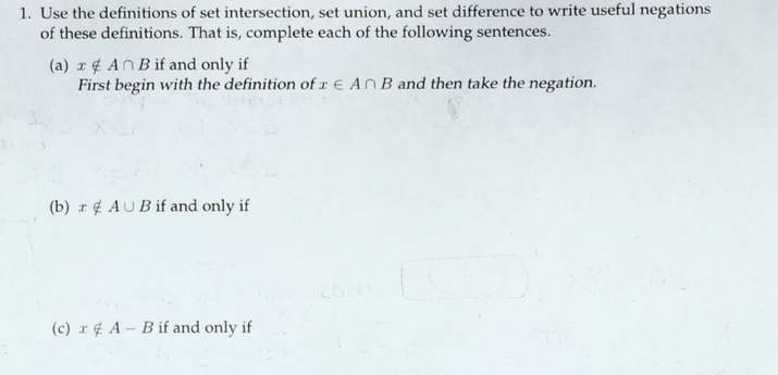Solved 1. Use the definitions of set intersection, set | Chegg.com