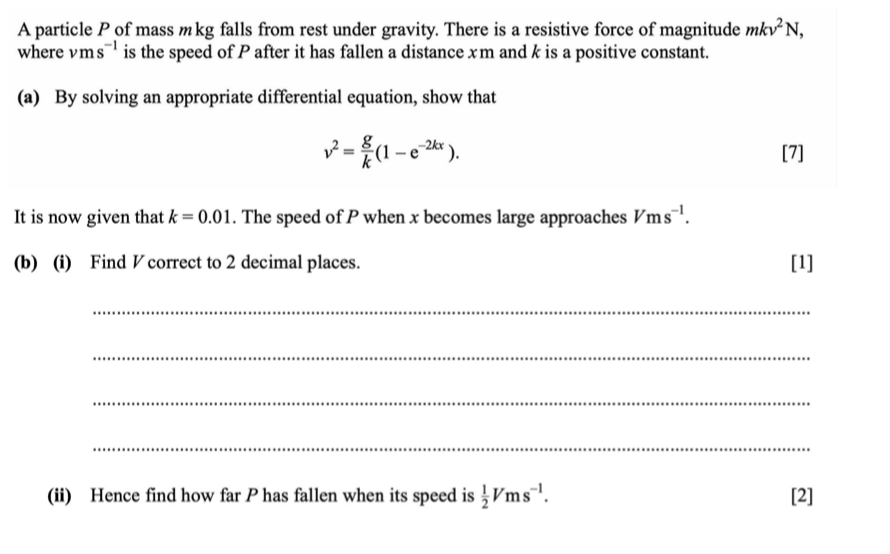 Solved A particle P of mass m kg falls from rest under | Chegg.com
